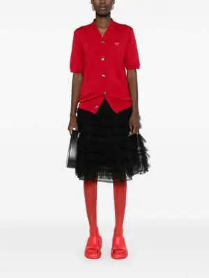 Play Comme Des Garcon V-neck Wool Cardigan - Red