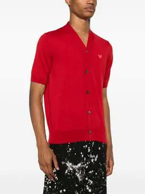 Play Comme Des Garcon V-neck Wool Cardigan - Red