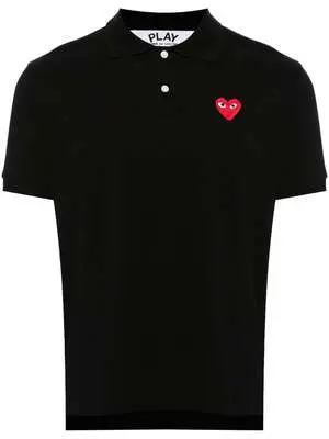 Comme Des Garçons Heart-patch Piqué Polo Shirt - Black