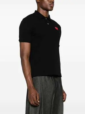 Comme Des Garçons Heart-patch Piqué Polo Shirt - Black
