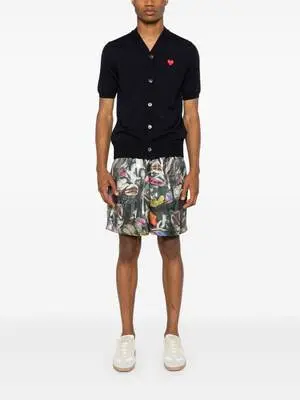Play Comme Des Garcon Short Sleeve Heart Patch Cardigan - Blue