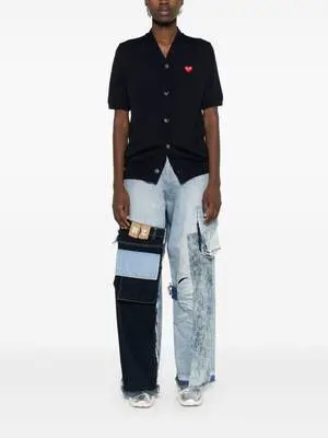 Play Comme Des Garcon Short Sleeve Heart Patch Cardigan - Blue