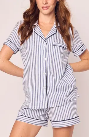 PETITE PLUME Ticking Stripe Cotton Short Pajamas - Navy