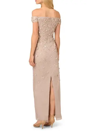 Adrianna Papell Off-the-shoulder Beaded Gown