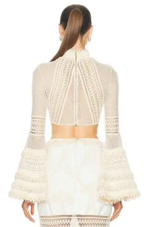 PatBO Woven Bell Sleeve Cropped Top