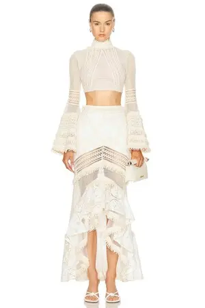 PatBO Woven Bell Sleeve Cropped Top