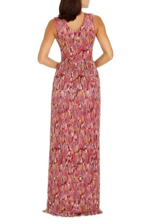 Dress The Population Leanna Print Metallic Gown - Bright Fuchsia Multi