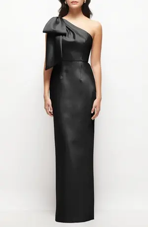 Alfred Sung Bow Detail One-shoulder Gown - Black