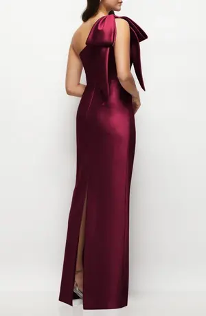 Alfred Sung Bow Detail One-shoulder Gown - Cabernet