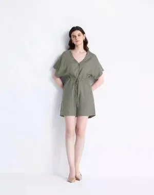 Madewell Reistor® V-neck Hemp Romper - Dark Green
