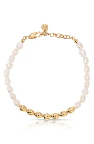 Ettika Freshwater Pearl And Pebble Beaded Bracelet - Gold