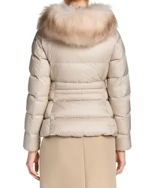 Moncler Boed Belted Down Jacket With Shearling Hood Trim - Miscellaneous
