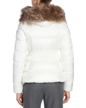 Moncler Boed Belted Down Jacket With Shearling Hood Trim - Silk White