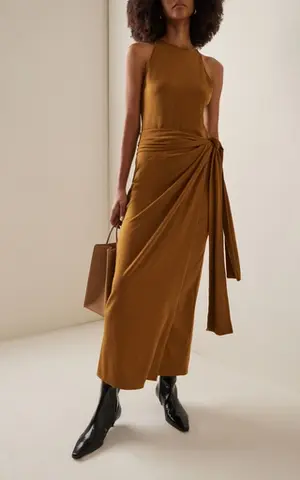 Another Tomorrow Cotton-blend Maxi Wrap Dress