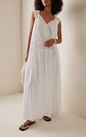 Another Tomorrow Gathered Cotton Maxi Dress