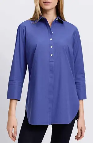 Foxcroft Madison Popover Cotton Oxford Shirt - Dark Chambray