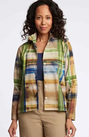 Foxcroft Carolina Painterly Striped Button-up Shirt