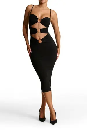 knee length dresses for ladies Hollow Out Metal Ring Buckle Splicing Maxi Dress main image 0