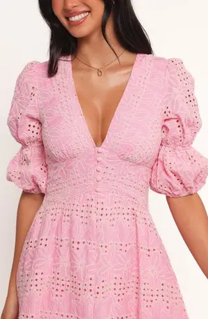 PETAL & PUP Tani Eyelet Puff Sleeve Maxi Dress - Pink