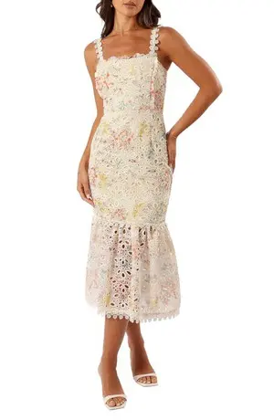 PETAL & PUP Isla Eyelet Ruffle Midi Dress