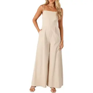 Wide Leg Cotton Linen Jumpsuits