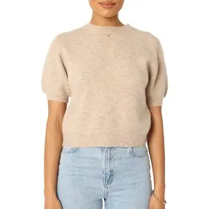PETAL & PUP Noah Puff Sleeve Sweater - Taupe