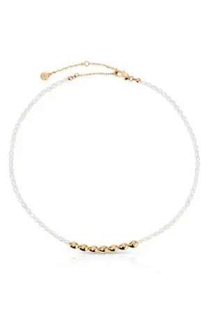 Ettika Freshwater Pearl And Zirconia Necklace - Gold