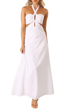 PETAL & PUP Kallos Cutout Cotton Halter Maxi Dress