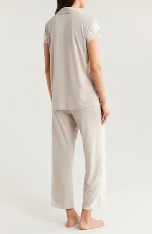 Natori Shangri-lace Short Sleeve Shirt & Pants Pajama 2-piece Set - Hca