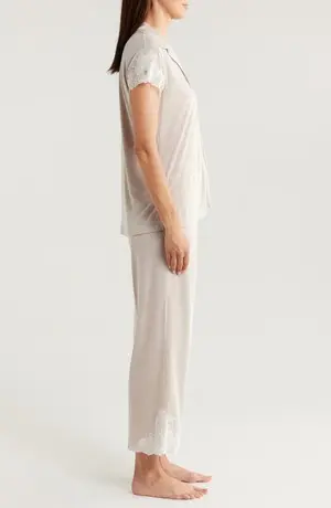 Natori Shangri-lace Short Sleeve Shirt & Pants Pajama 2-piece Set - Hca