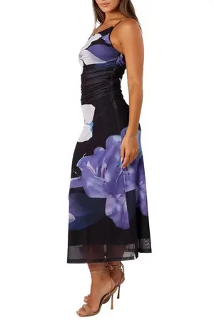 PETAL & PUP Jasmine Asymmetric Neck Maxi Dress - Black Floral
