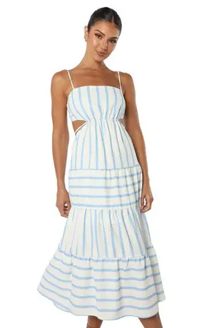 PETAL & PUP Evelin Stripe Cutout Midi Dress - Blue Stripe