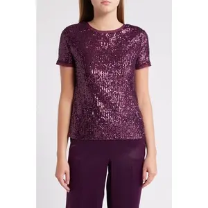 Anne Klein Sequin Embellished Mesh T-shirt