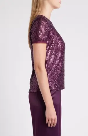 Anne Klein Sequin Embellished Mesh T-shirt