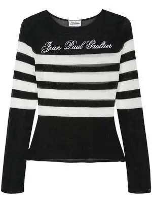 JEAN PAUL GAULTIER Logo-embroidered Striped Jumper - Black