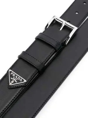 Prada Enamel-triangle-logo Leather Belt - Black