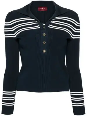 Gucci Striped Ribbed-knit Polo Top