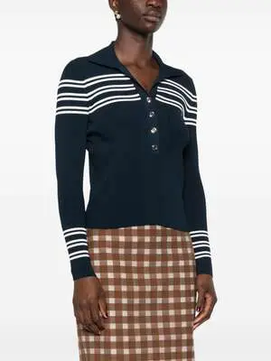 Gucci Striped Ribbed-knit Polo Top