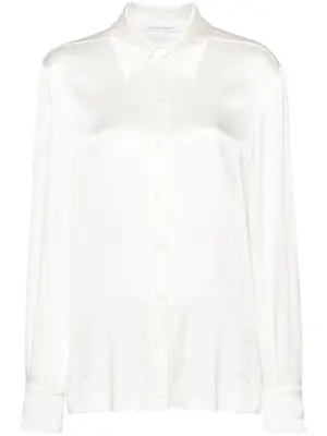 Alberta Ferretti Pointed-collar Charmeuse Shirt - Neutrals