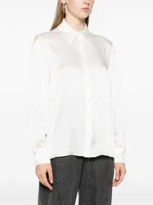 Alberta Ferretti Pointed-collar Charmeuse Shirt - Neutrals