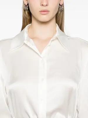 Alberta Ferretti Pointed-collar Charmeuse Shirt - Neutrals