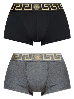 Versace Logo Cotton Boxer Briefs - Black
