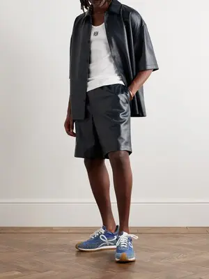 Loewe Wide-leg Leather Shorts - Blue