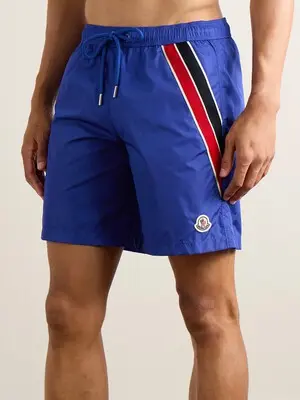 Moncler Straight-leg Mid-length Logo-appliquéd Striped Recycled Swim Shorts