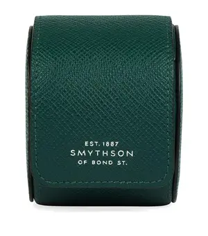 Smythson Leather Panama Single Watch Roll - Green