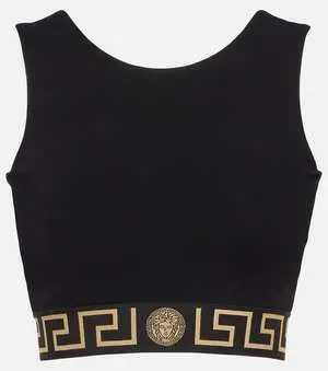 Versace Greca Border Cropped Tank Top - Black