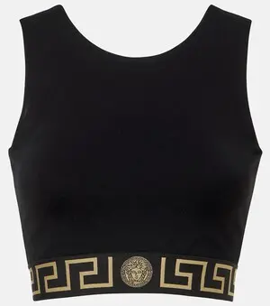 Versace Greca Border Cropped Tank Top - Black