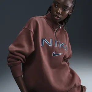 Nike Sportswear Phoenix Fleece Oversized 1/4-zip Logo Top Brown