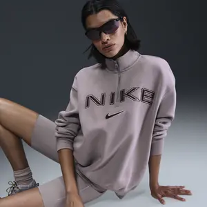 Nike Sportswear Phoenix Fleece Oversized 1/4-zip Logo Top Grey