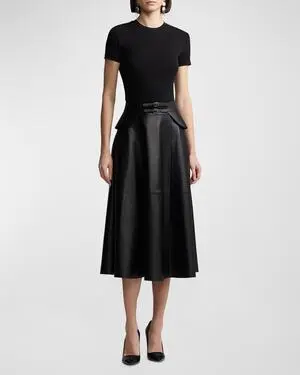 Ralph Lauren Mixed-Media Leather Knit Short-Sleeve Midi Dress - Black |  Editorialist